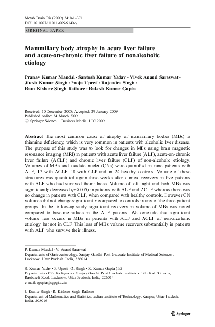 (PDF) Mammillary body atrophy in acute liver failure and acute-on ...