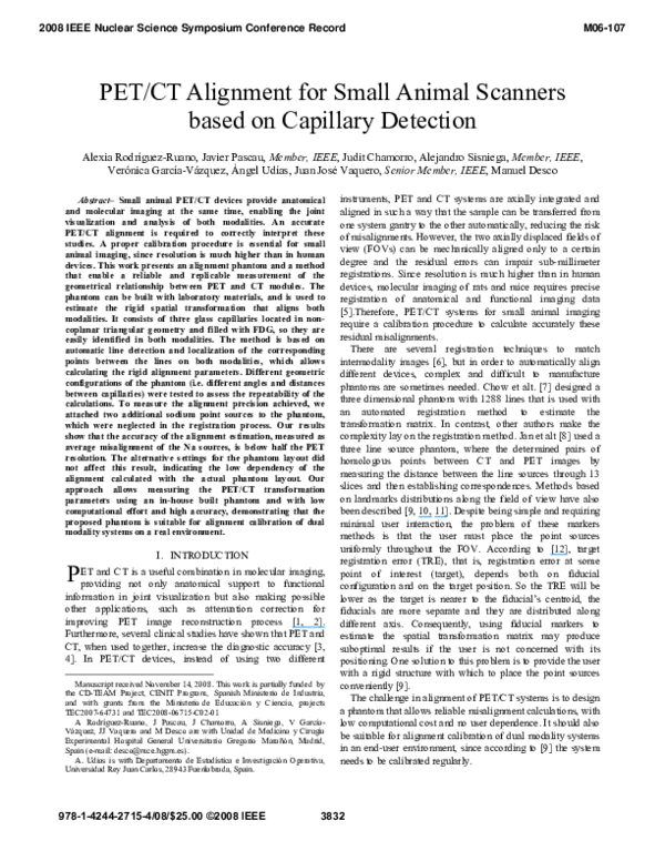 (PDF) PET/CT alignment for small animal scanners based on capillary ...