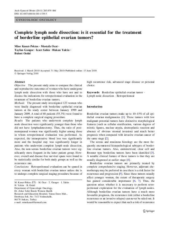 (PDF) Complete lymph node dissection: is it essential for the treatment ...