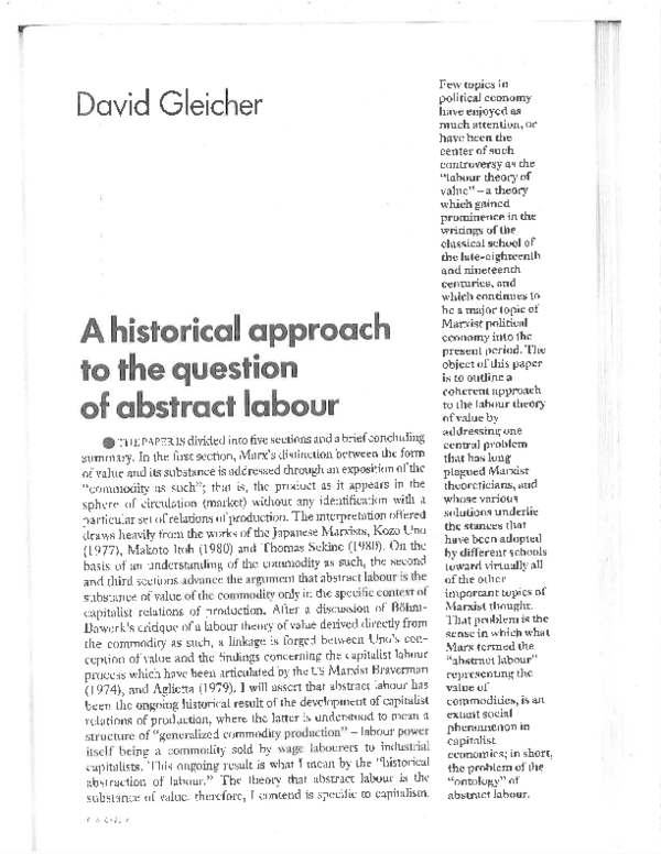 (PDF) A historical approach to the question of abstract labour