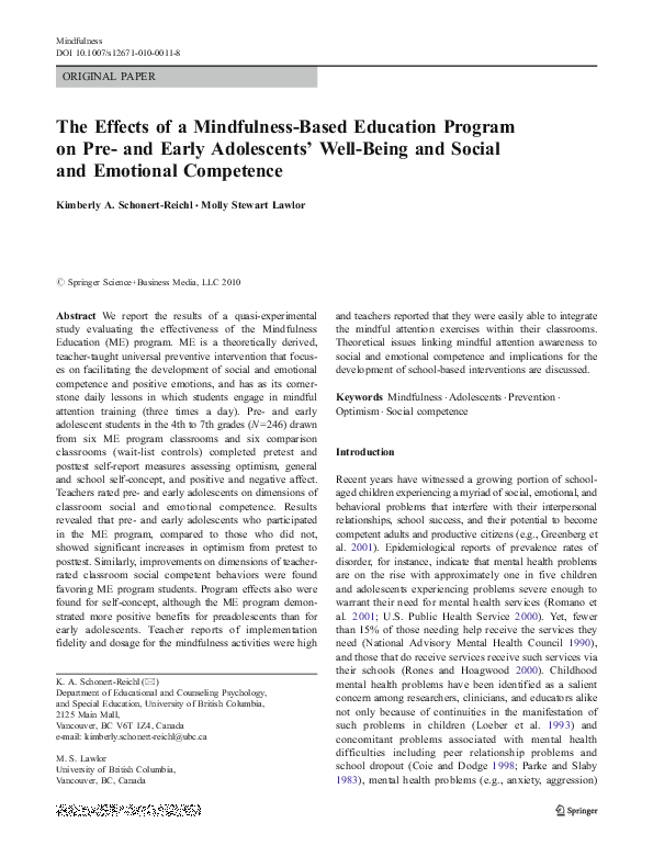 (PDF) The Effects of a Mindfulness-Based Education Program on Pre and ...