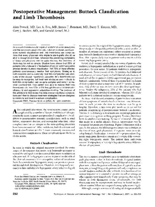 (PDF) Postoperative management: Buttock claudication and limb thrombosis
