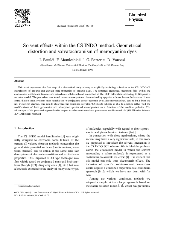 (PDF) Solvent effects within the CS INDO method. Geometrical distortion ...
