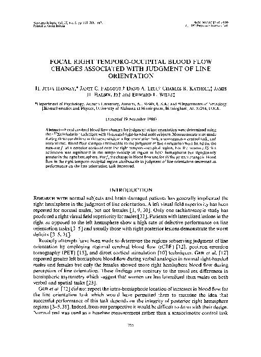 (PDF) Focal right temporo-occipital blood flow changes associated with ...