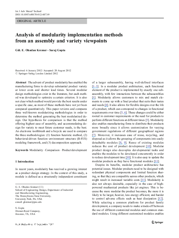 Pdf Analysis Of Modularity Implementation Methods From An Assembly