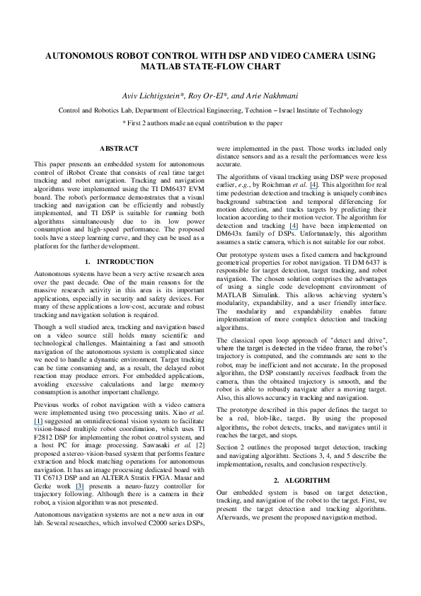 (PDF) Autonomous robot control with DSP and video camera using MATLAB ...
