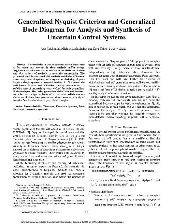 (PDF) Generalized Nyquist Criterion and Generalized Bode Diagram for Analysis and Synthesis of ...