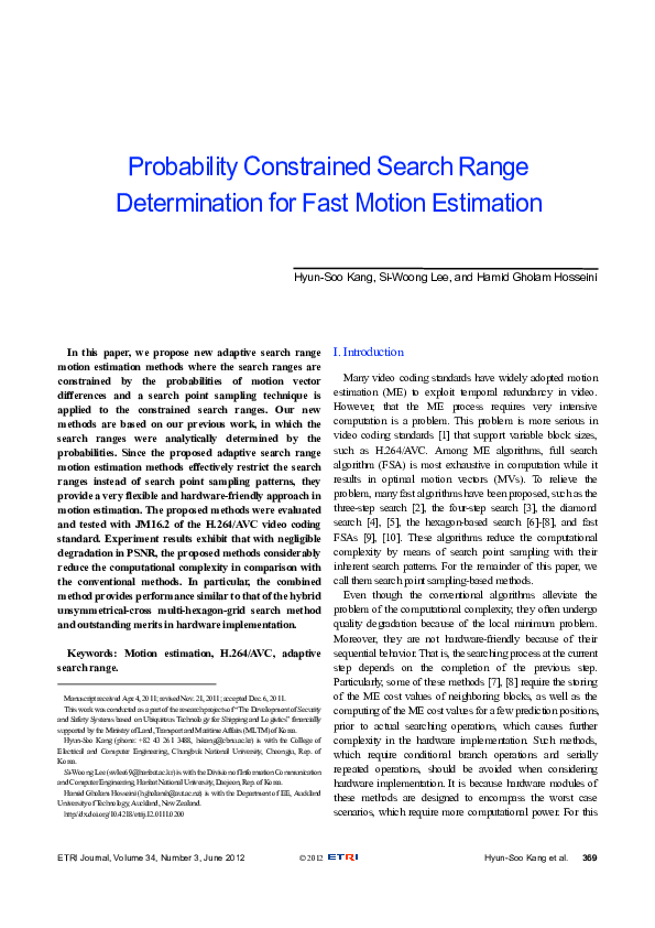 (PDF) Probability Constrained Search Range Determination for Fast Motion Estimation