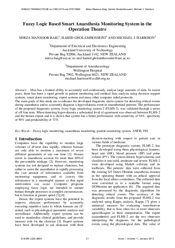 (PDF) Fuzzy logic based smart Anaesthesia monitoring system in the operation theatre