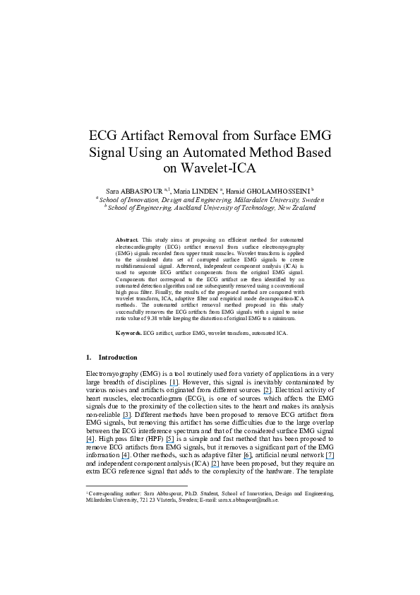 (PDF) ECG Artifact Removal from Surface EMG Signal Using an Automated Method Based on Wavelet-ICA