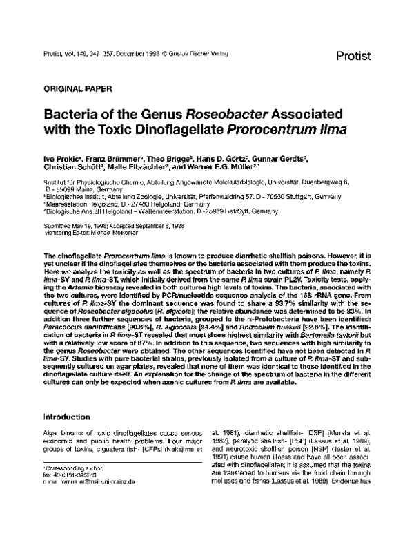 (PDF) Bacteria of the Genus Roseobacter Associated with the Toxic ...