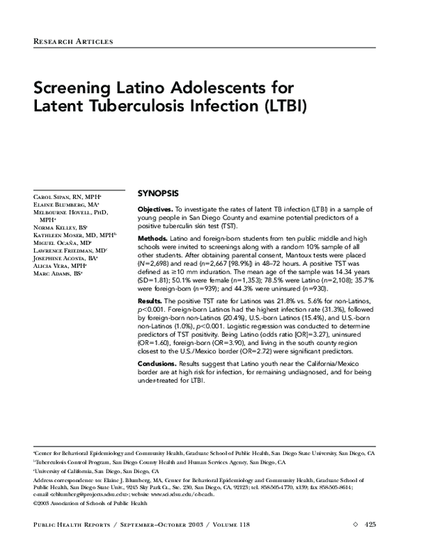(PDF) Screening Latino adolescents for latent tuberculosis infection (LTBI