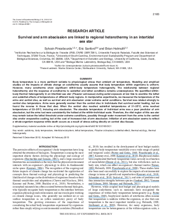 (PDF) Survival and arm abscission are linked to regional heterothermy ...