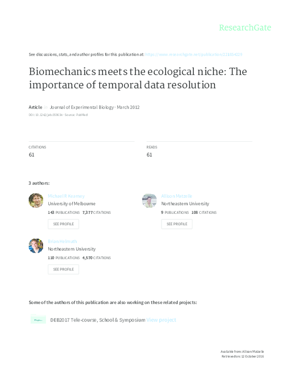 (PDF) Biomechanics meets the ecological niche: the importance of ...