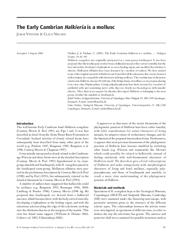 (PDF) The early Cambrian Halkieria is a mollusc