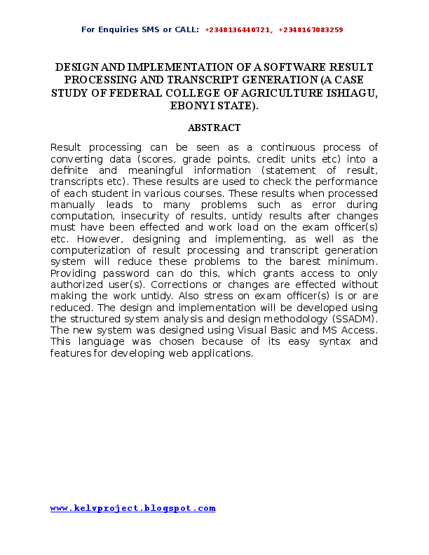 Doc Design And Implementation Of A Software Result Processing And Transcript Generation Docx