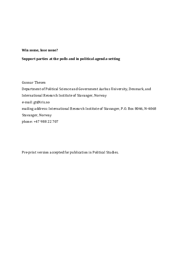 (PDF) Win some, lose none? Support parties at the polls and in ...