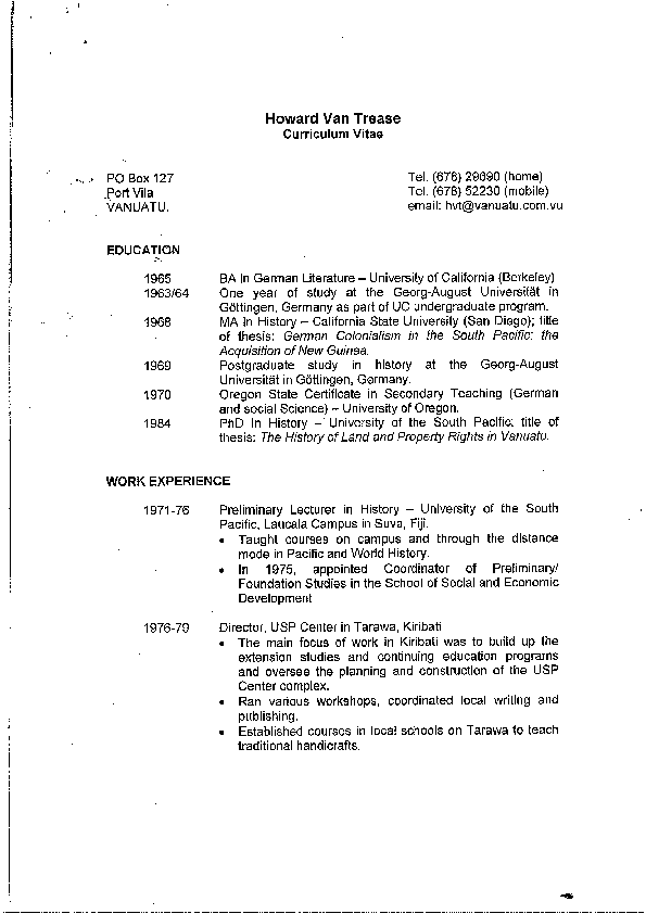 (PDF) Dr Howard Van Trease- CV | Atoese Tuimalealiifano - Academia.edu