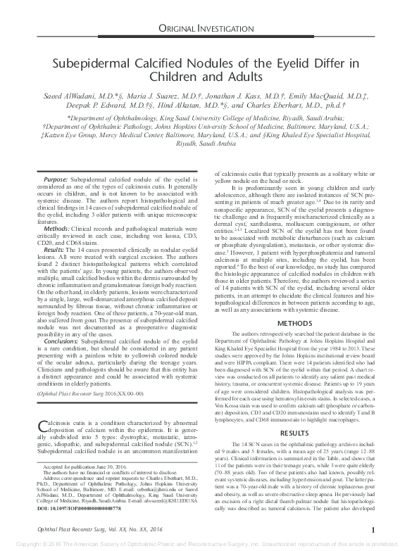 (PDF) Subepidermal Calcified Nodules of the Eyelid Differ in Children ...