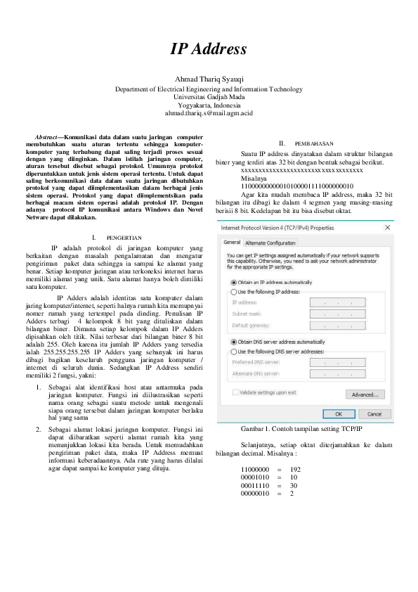 (PDF) Apa itu IP Address dan Kaitannya dengan Jaringan Komputer