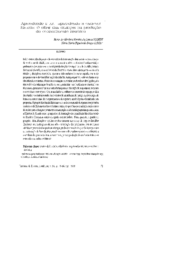 Pdf Aprendendo A Ler Aprendendo A Escrever História O Olhar Das