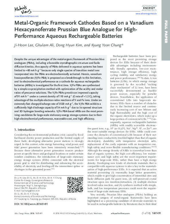 (PDF) Metal-Organic Framework Cathodes Based on a Vanadium ...