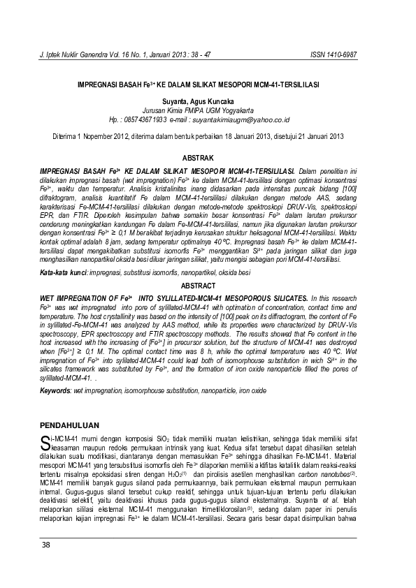 (PDF) IMPREGNASI BASAH Fe3+ KE DALAM SILIKAT MESOPORI MCM-41 ...