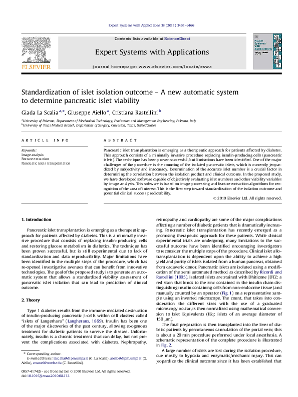 (PDF) Standardization of islet isolation outcome - A new automatic ...