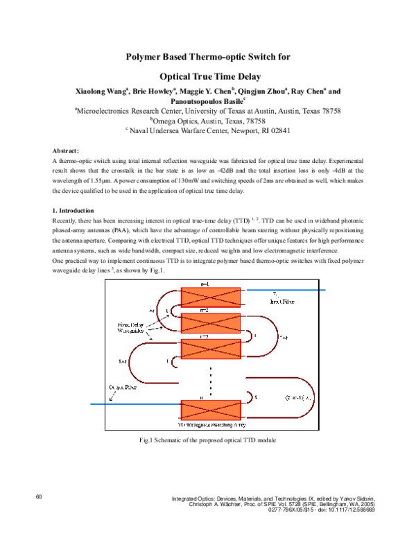 (PDF) Polymer-based thermo-optic switch for optical true time delay