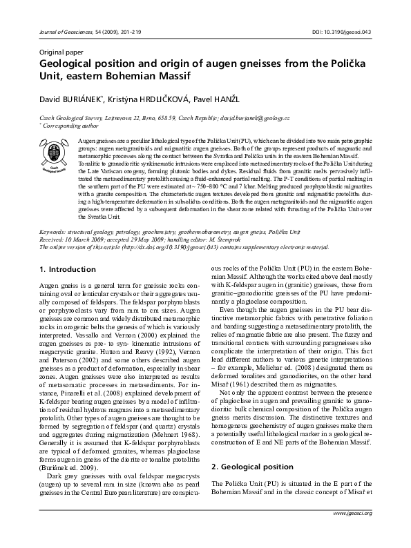 (PDF) Geological position and origin of augen gneisses from the Polička ...