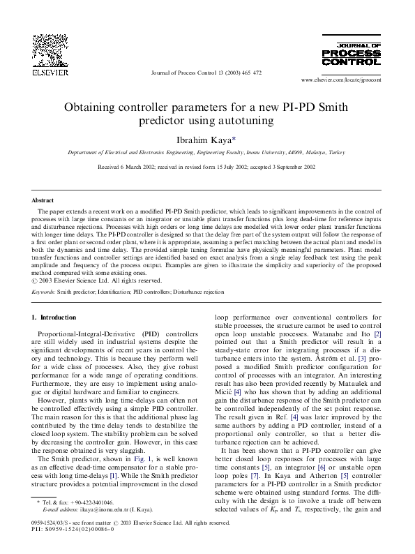 (PDF) Obtaining controller parameters for a new PI-PD Smith predictor using autotuning