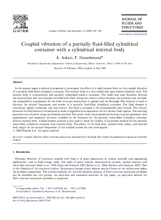 (PDF) Coupled vibration of a partially fluid-filled cylindrical ...