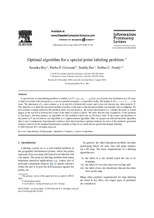 Pdf Optimal Algorithm For A Special Point Labeling Problem