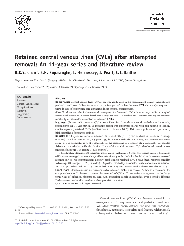 (PDF) Retained central venous lines (CVLs) after attempted removal: An ...