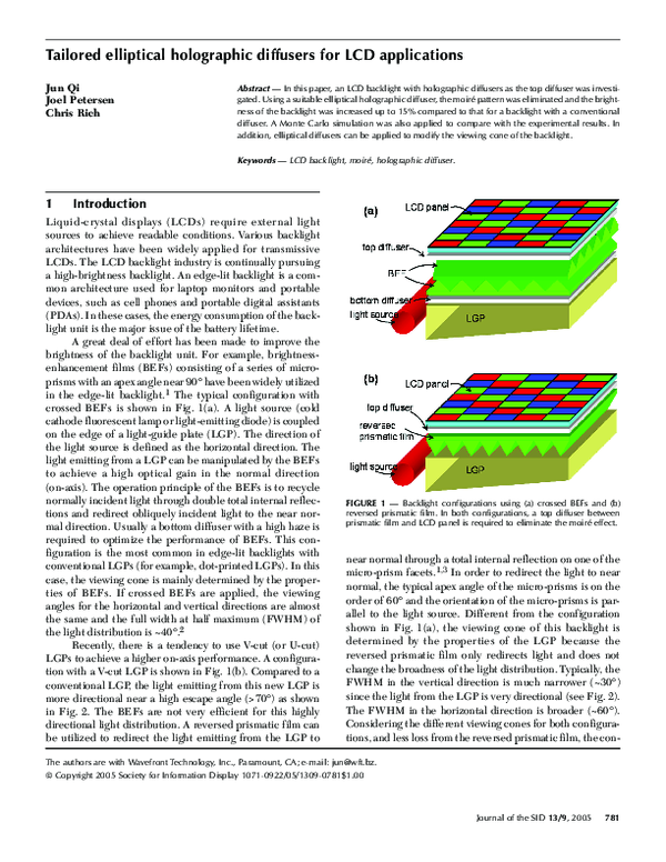 (PDF) Tailored elliptical holographic diffusers for LCD applications