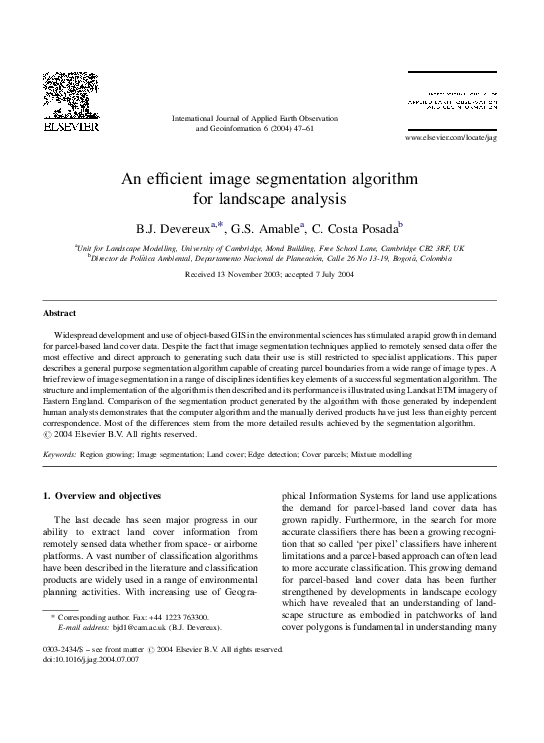 (PDF) An efficient image segmentation algorithm for landscape analysis