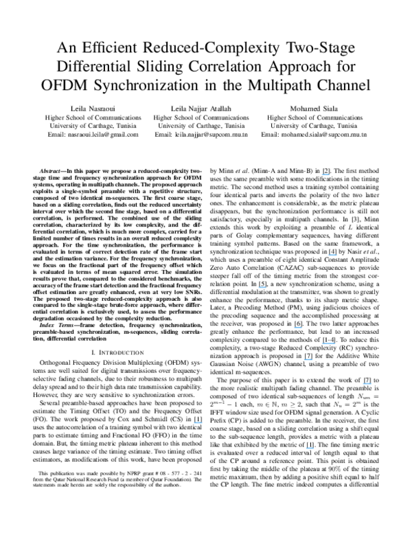 Pdf An Efficient Reduced Complexity Two Stage Differential Sliding Correlation Approach For