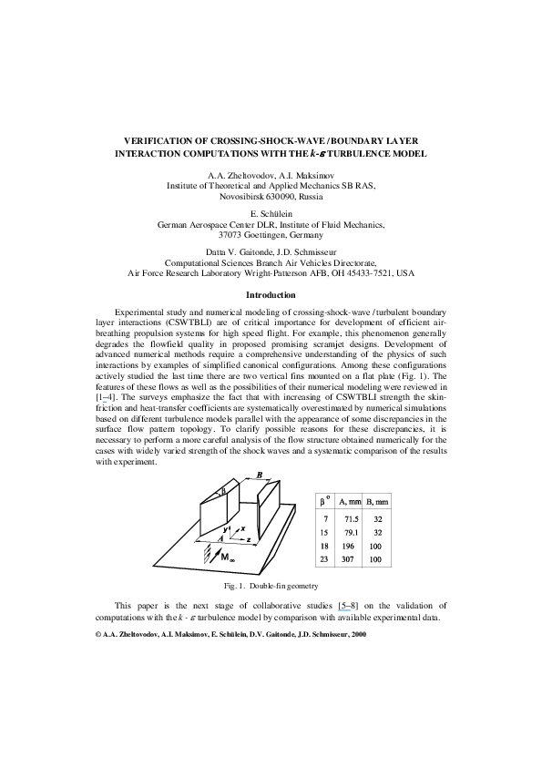 (PDF) Verification of crossing-shock-wave / boundary layer interaction computations with the k ...