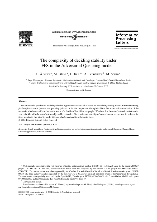 (PDF) The complexity of deciding stability under FFS in the Adversarial Queueing model