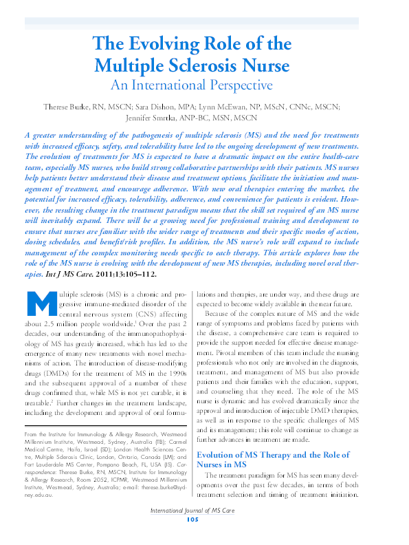 (PDF) International Journal of MS Care The Evolving Role of the ...