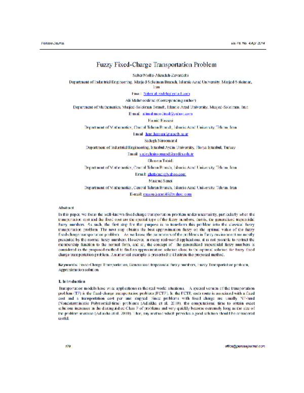 (PDF) Fuzzy Fixed-Charge Transportation Problem