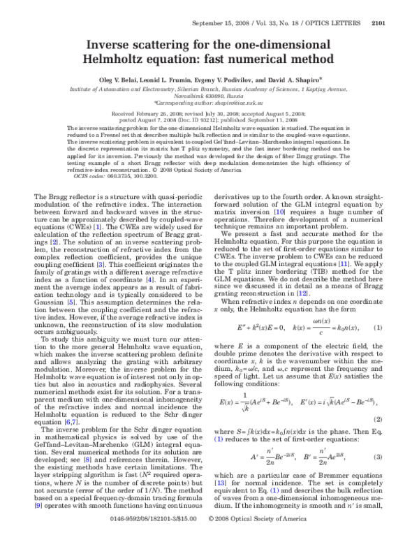 Inverse scattering for the one-dimensional Helmholtz equation: fast numerical method