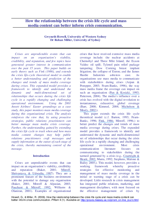 (PDF) How the relationship between the crisis life cycle and mass media ...