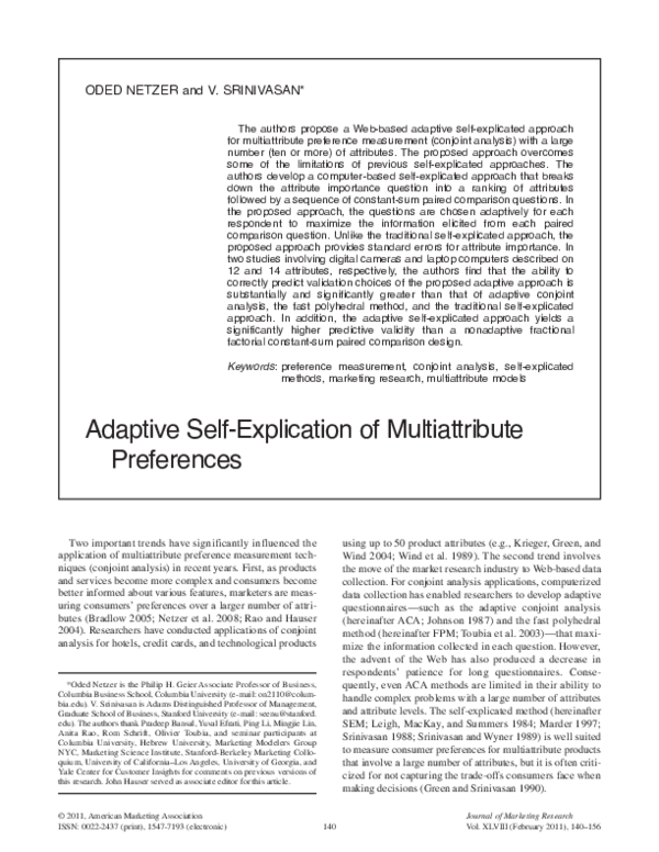 (PDF) Adaptive Self-Explication of Multiattribute Preferences