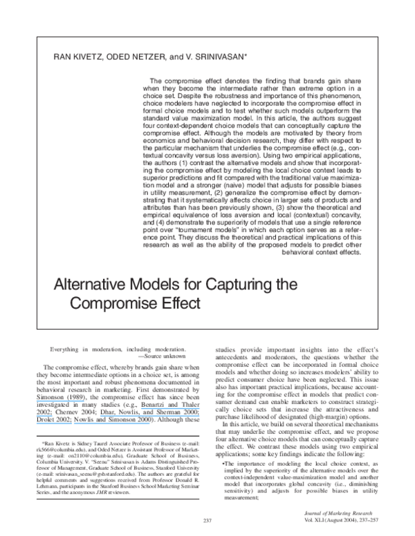 (PDF) Alternative Models for Capturing the Compromise Effect