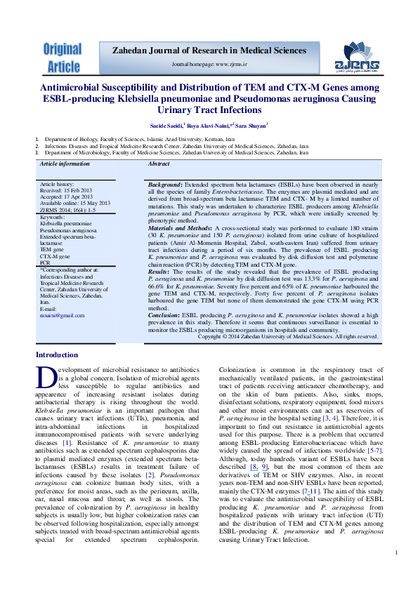 (PDF) Antimicrobial Susceptibility and Distribution of TEM and CTX-M ...