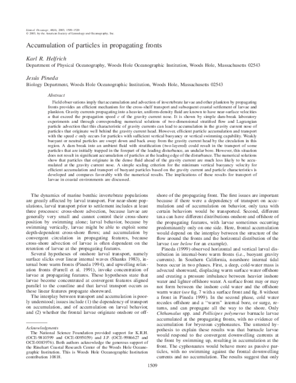 (PDF) Accumulation of particles in propagating fronts