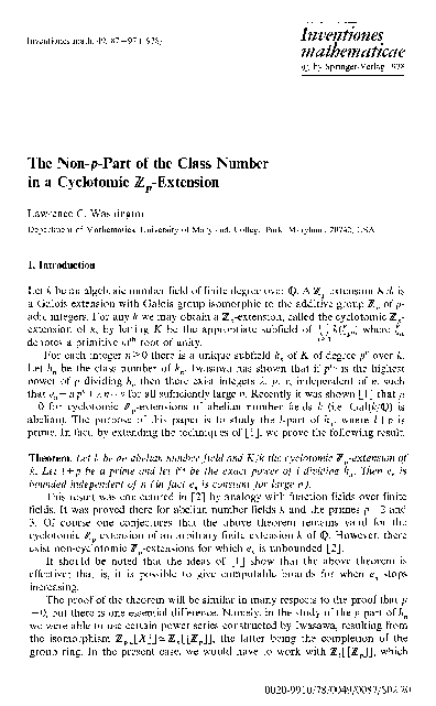 (PDF) The non-p-part of the class number in a cyclotomic ? p -extension