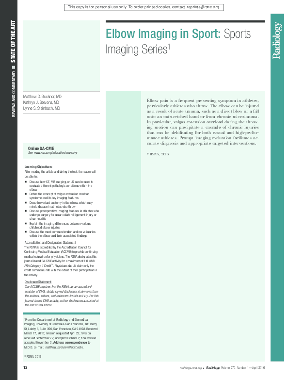 (PDF) Elbow Imaging in Sport: Sports Imaging Series 1