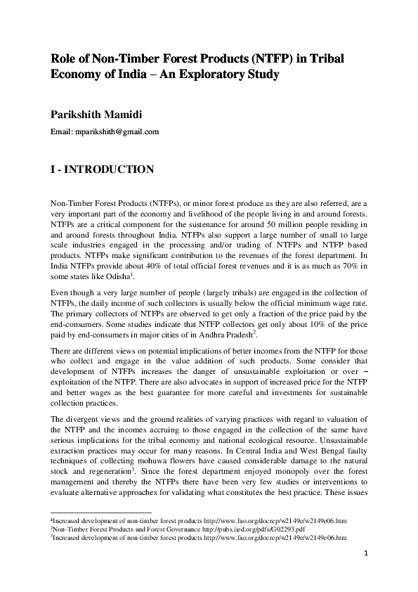(PDF) Role of Non-Timber Forest Products (NTFP) in Tribal Economy of ...